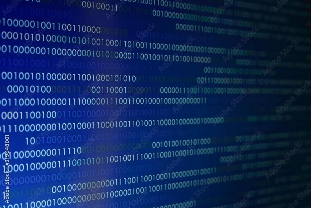 computer data matrix. vertical digital binary code moving motion downward. light up blue one and ...