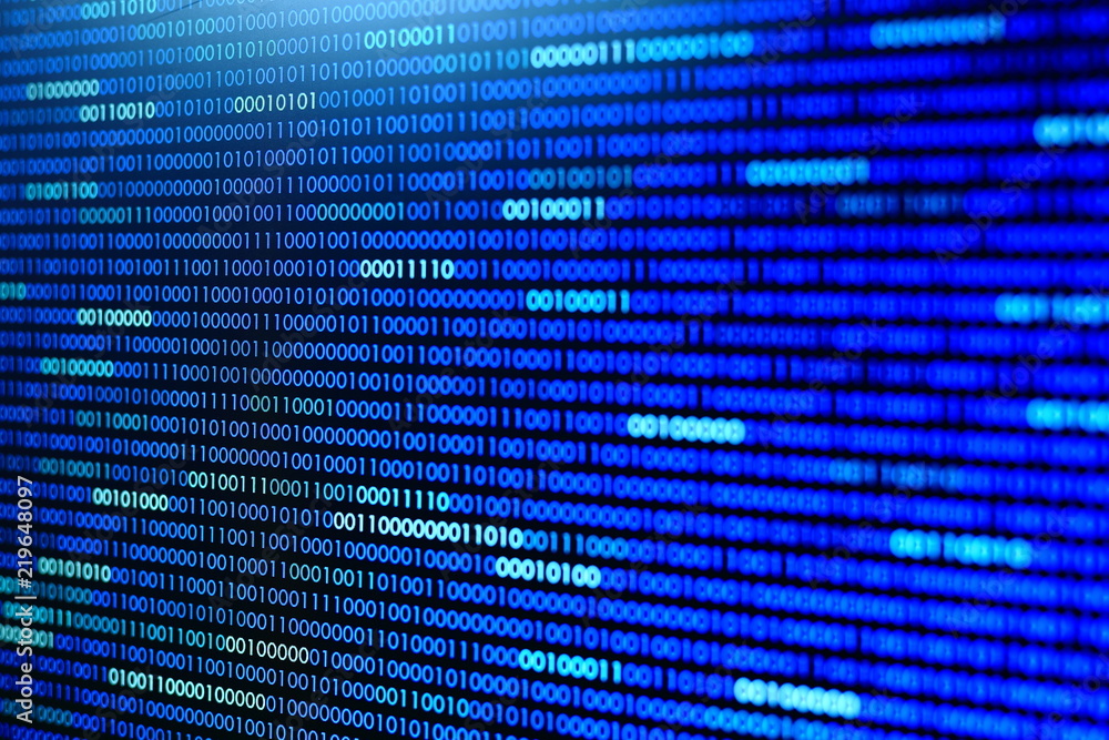 Computer Data Matrix Vertical Digital Binary Code Moving Motion Downward Light Up Blue One And