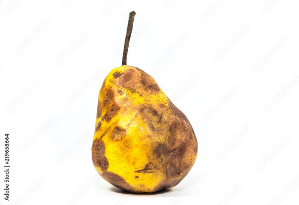 Rotten pear fruit close up shot, isolated on white background. Stock ...