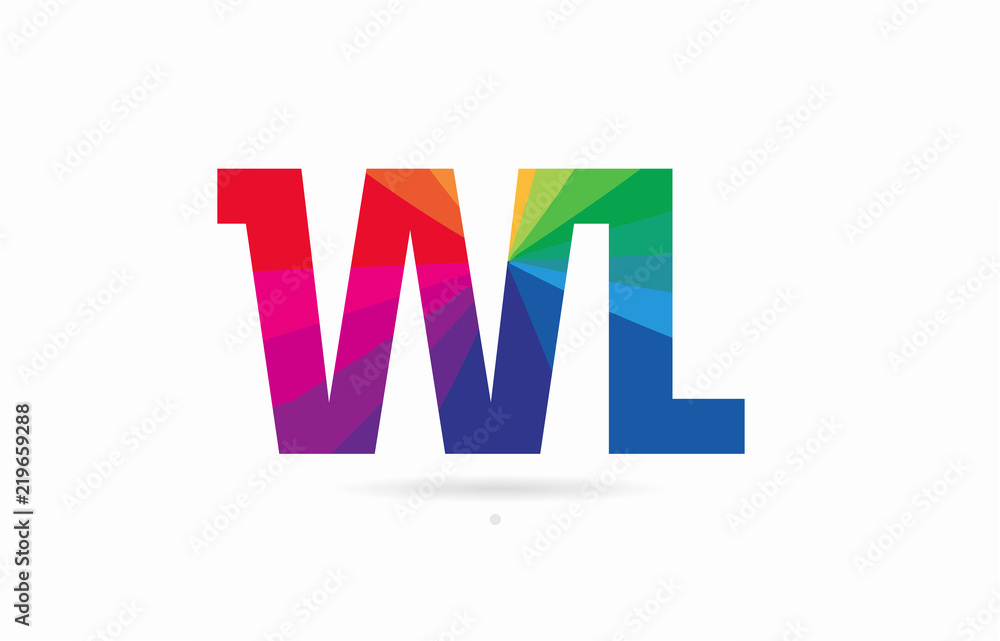 rainbow colored alphabet combination letter wl w l logo design Stock ...