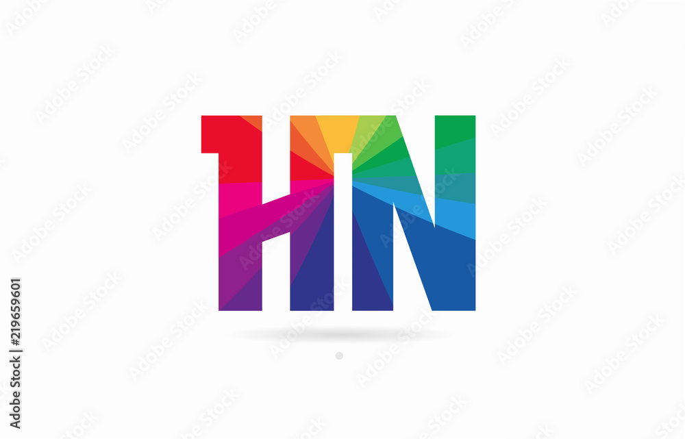 rainbow colored alphabet combination letter hn h n logo design Stock ...