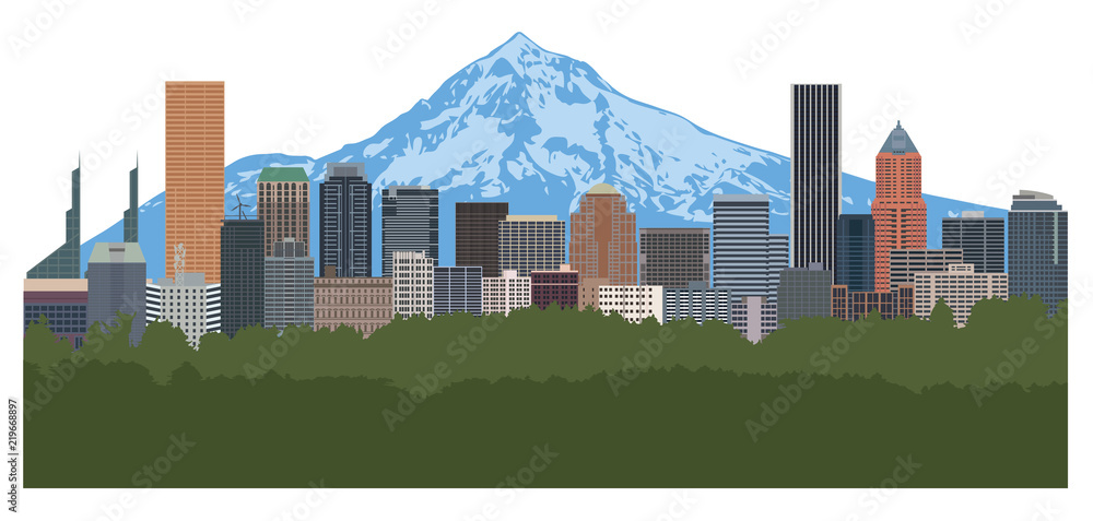 Portland Oregon Skyline Color vector Illustration Stock Vector | Adobe ...