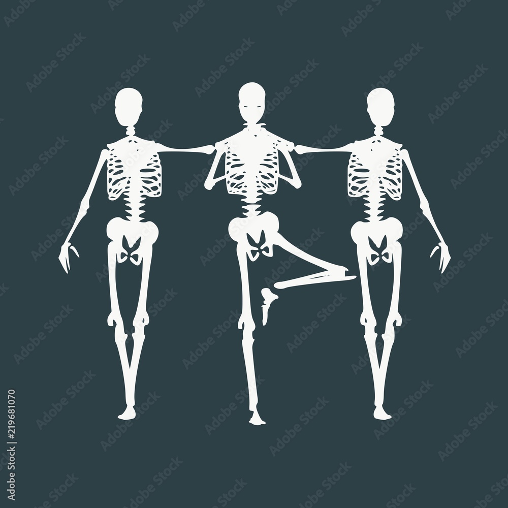 Human skeleton standing and hugging. Halloween party design template ...