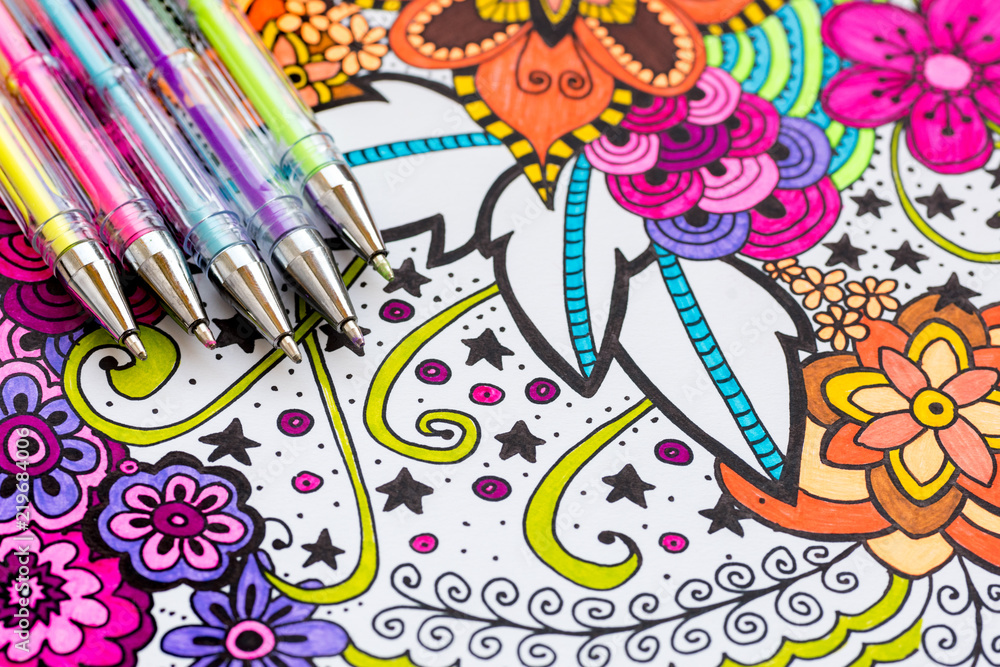 Adult coloring book, new stress relieving trend. Art therapy, mental ...