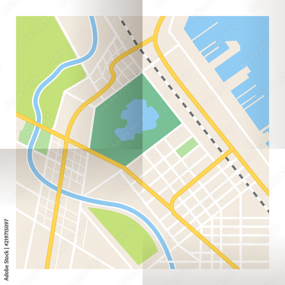 Vector folded paper city map. Top view. Stock Vector | Adobe Stock