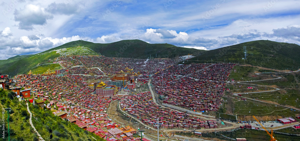 Seda city view, panoramic top view, in Sichuan Province, China, this is ...