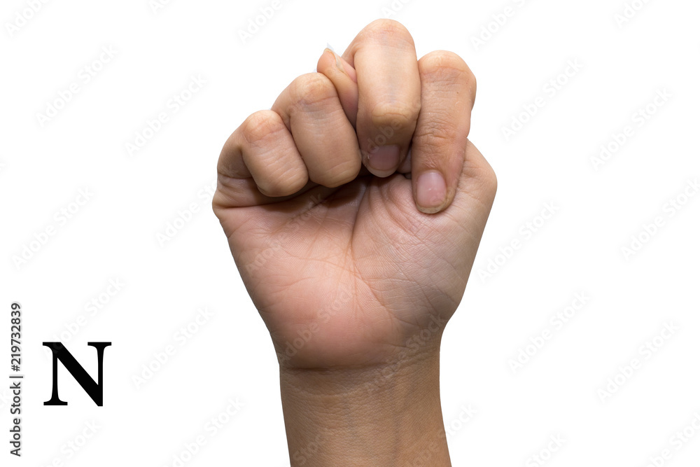 Finger Spelling the Alphabet in American Sign Language (ASL). Letter N ...
