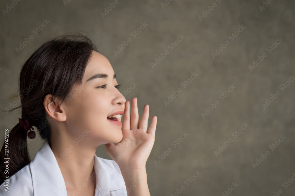 happy woman shouting screaming with upset mood; portrait of happy ...