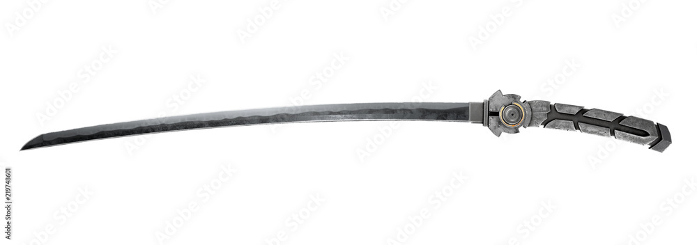 A science-fiction Japanese sword. Futuristic katana with decorative ...