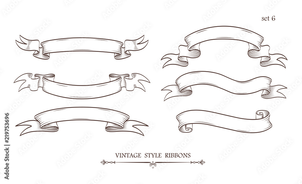Set of vintage hand drawn ribbons. Collection of retro labels, banners ...