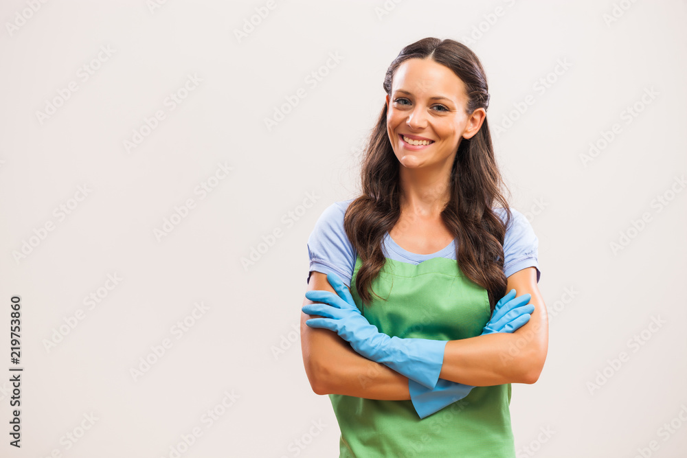 Poster Portrait of housewife who is ready for housework. – Wall Art ...