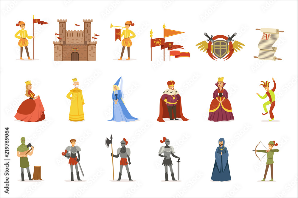 Medieval Cartoon Characters And European Middle Ages Historic Period ...