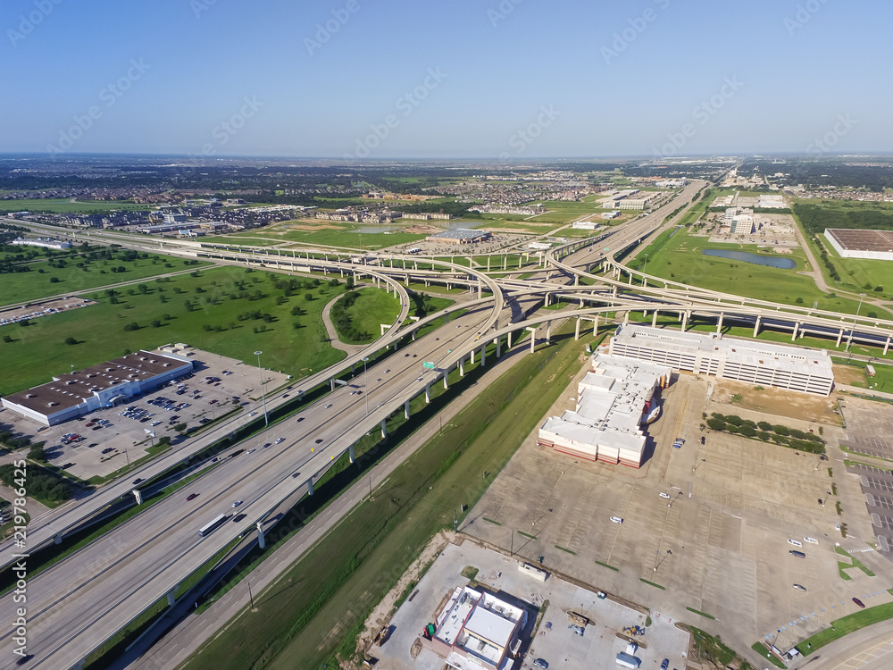 Top view Interstate 10 or Katy freeway with massive intersection, stack ...