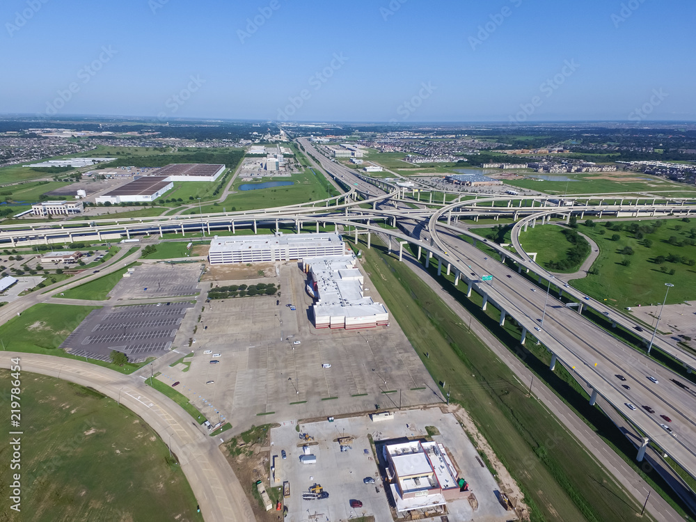Top view Interstate 10 or Katy freeway with massive intersection, stack ...