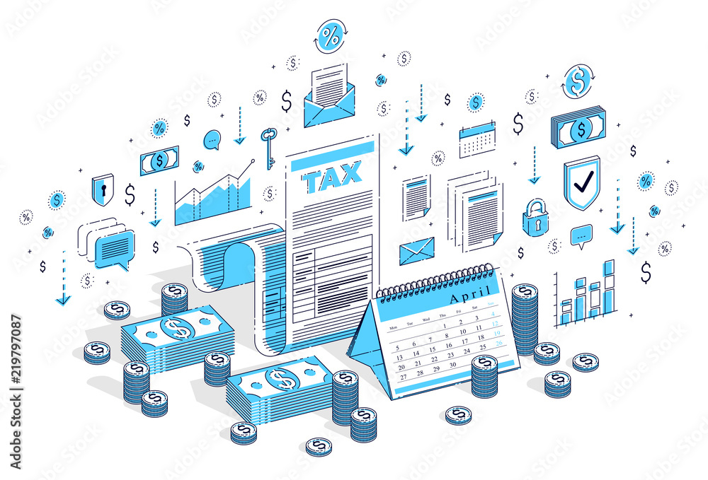 Taxation concept, tax form or paper legal document with cash money ...