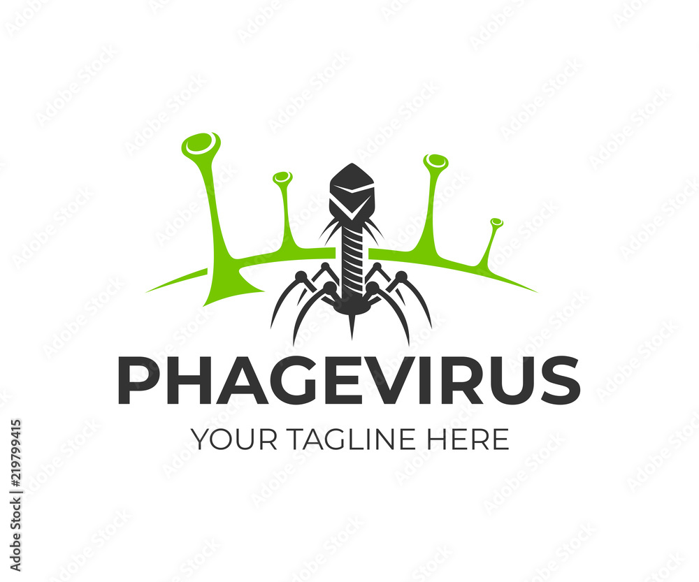 Bacteriophage and phage virus on bacteria, logo design. Healthcare ...