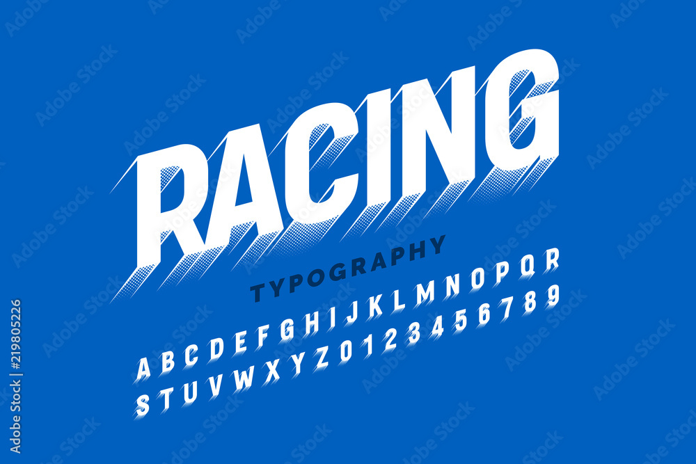 Motion effect font design, speedy style alphabet letters and numbers ...