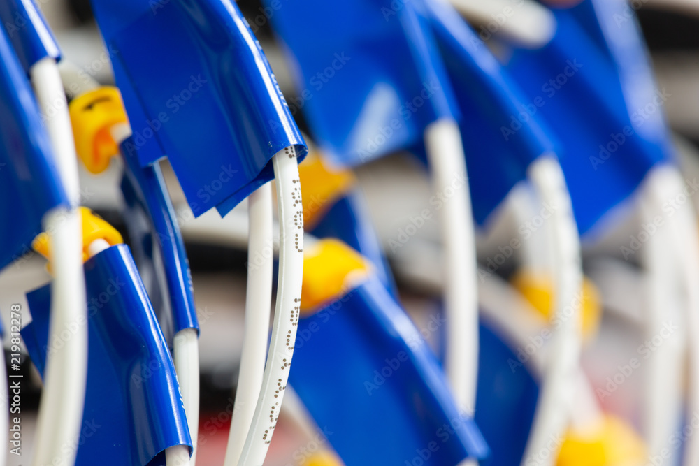 Close up fiber optic in server room , network cables installed in the ...