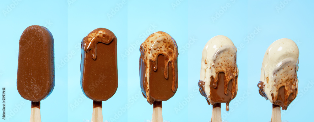 melting melted chocolate ice cream in summer hot weather Stock Photo ...