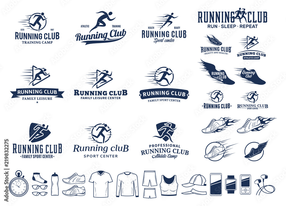 Running logo, icons and design elements Stock Vector | Adobe Stock