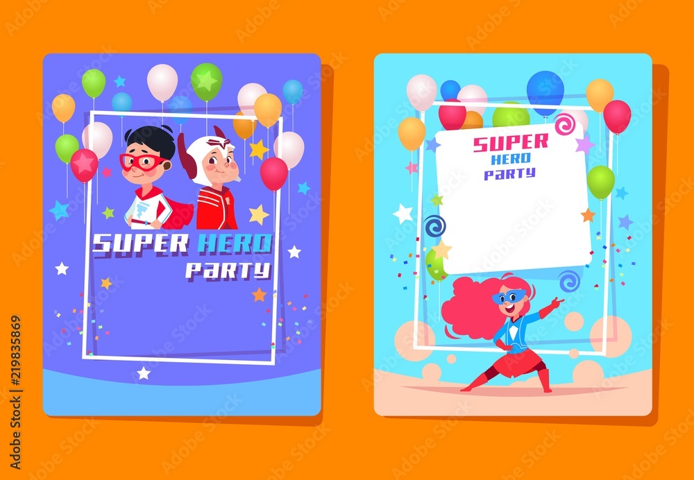 Superhero kids party. Preschool children in superheroes costumes ...