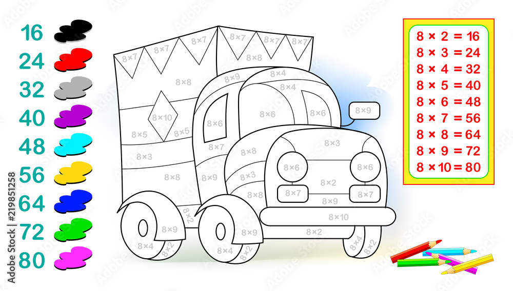 Worksheet with exercises for children with multiplication by eight ...