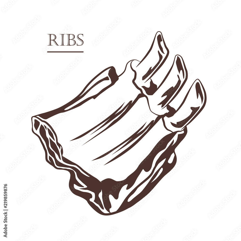 Meat food. Ribs isolated on white background. Cut of beef on the bone ...