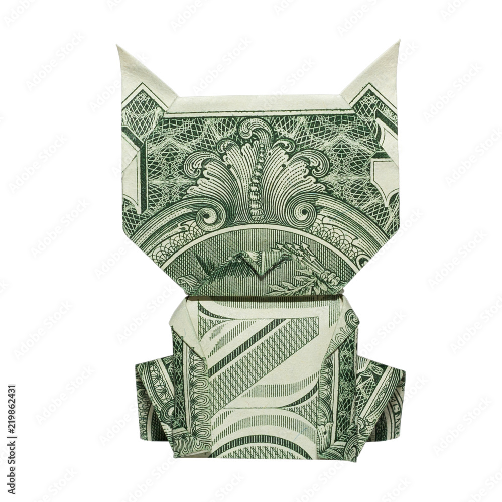 Money Origami Big Head CAT Folded with Real One Dollar Bill Isolated on ...