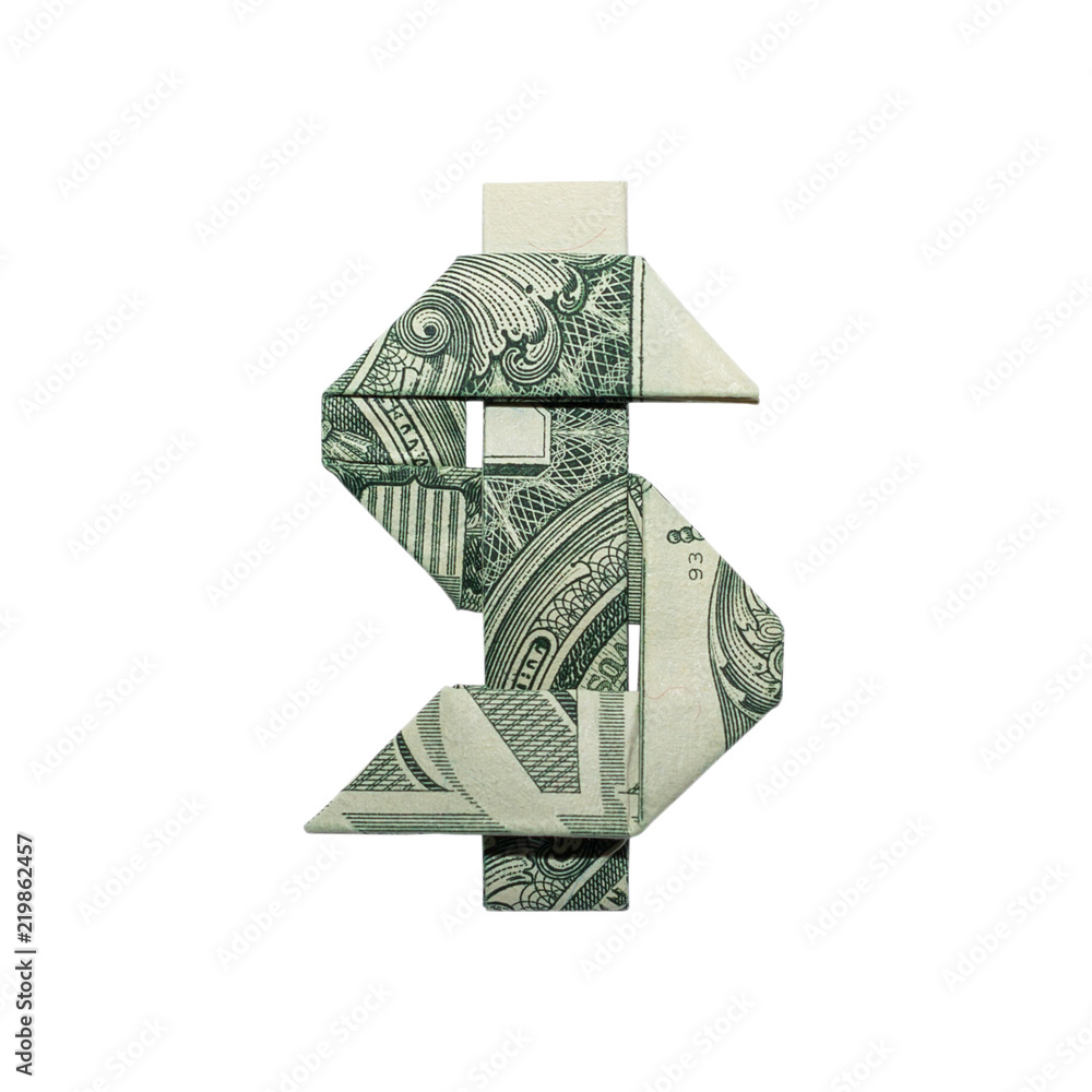 Money Origami DOLLAR SIGN Folded with Real One Dollar Bill Isolated on ...