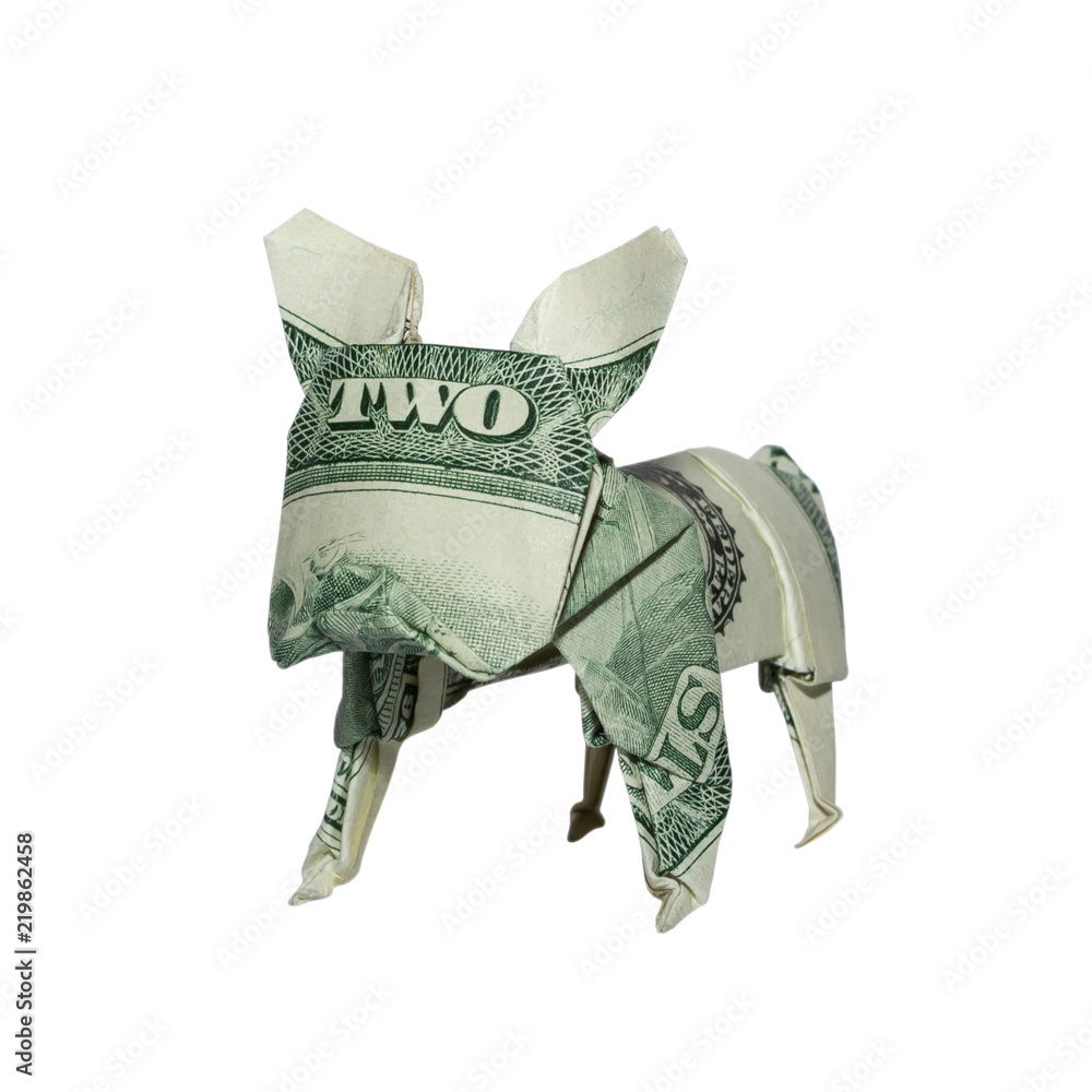 Money Origami BULLDOG Dog Folded with Real Two Dollar Bill Isolated on ...