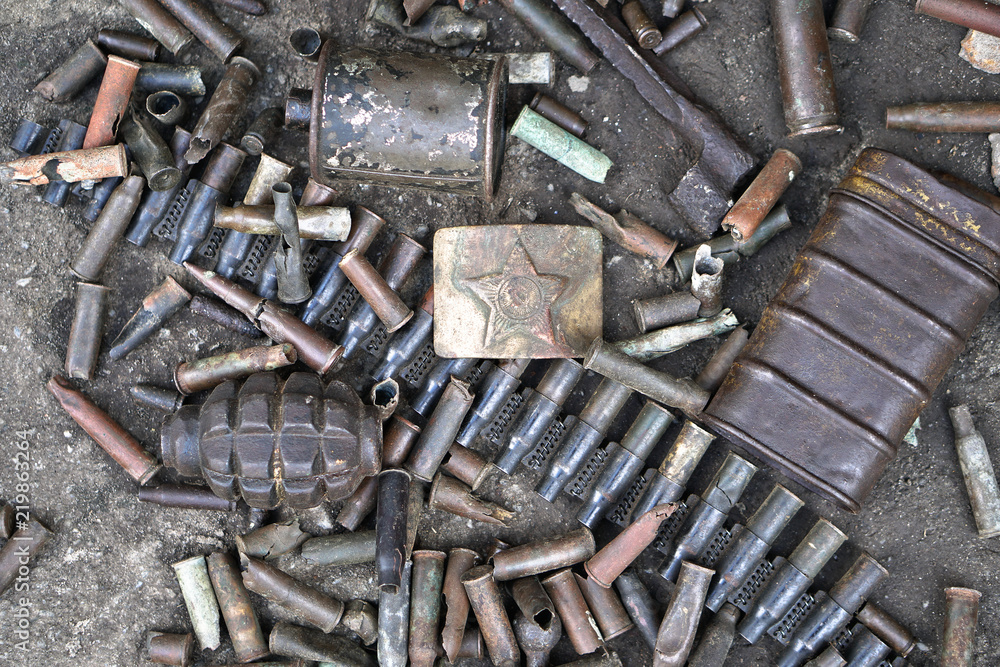Military background with weapons trophies. The Second World War of ...