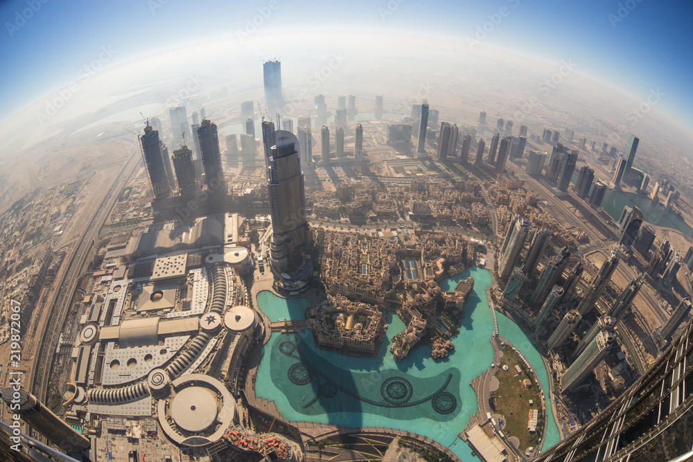 Aerial view of Downtown Dubai from the tallest building in the world ...