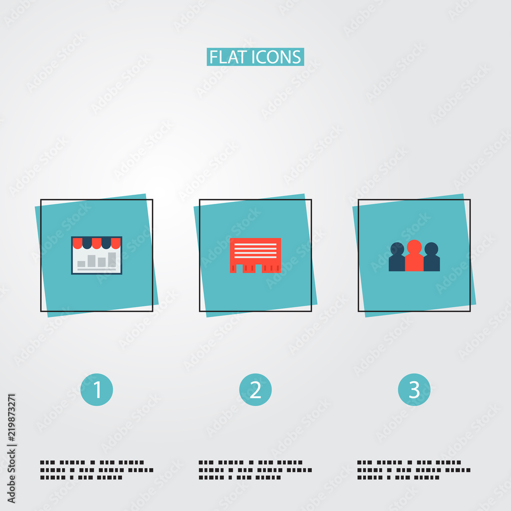 Set of marketing icons flat style symbols with market, audience, direct ...