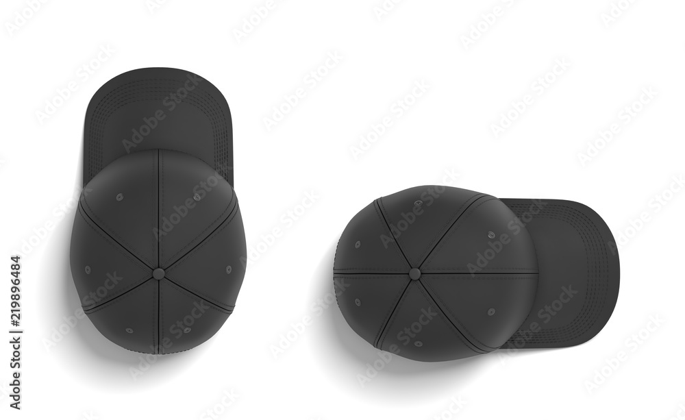 3d rendering of two black baseball caps lying on a white background ...