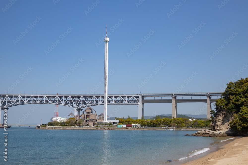 Seto Ohashi Bridge and Observation Tower in the seto inland sea,Shikoku ...