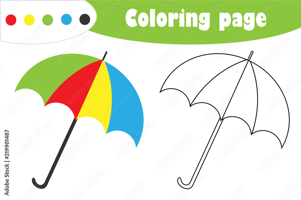 Umbrella in cartoon style, autumn coloring page, education paper game ...