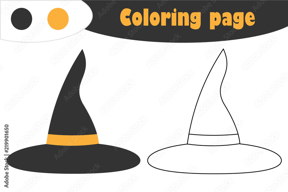 Witch hat in cartoon style, halloween coloring page, education paper ...
