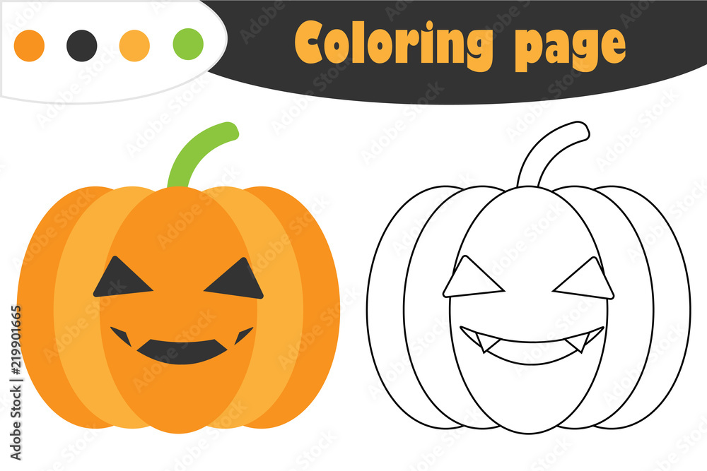Pumpkin in cartoon style, halloween coloring page, education paper game ...