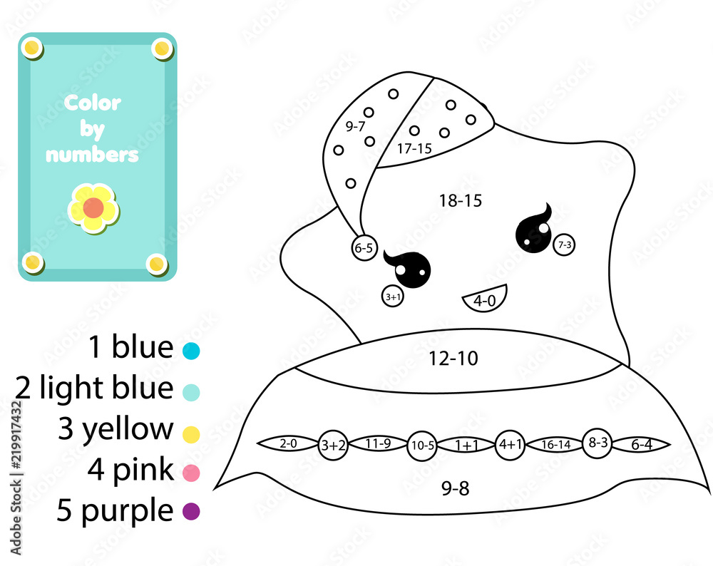 Coloring page with cute night star. Color by numbers printable activity ...