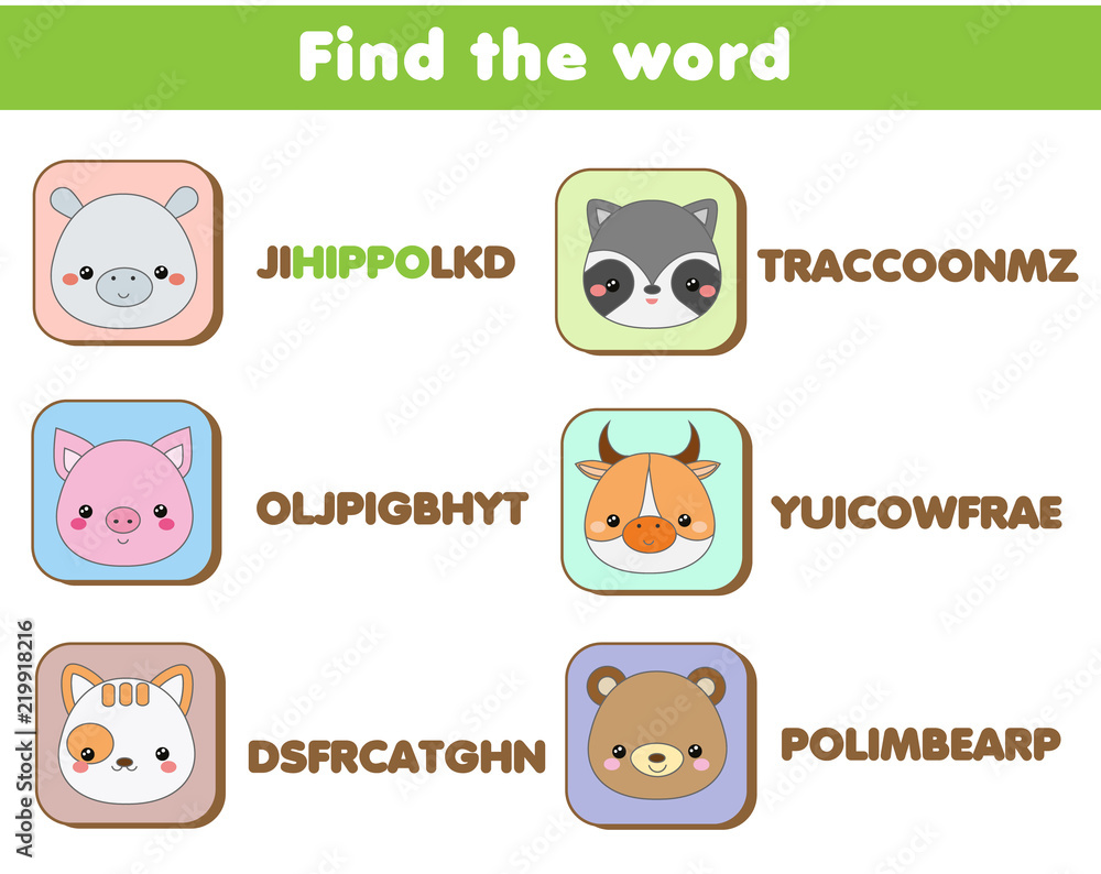 Educational game for children. Word search puzzle kids activity ...