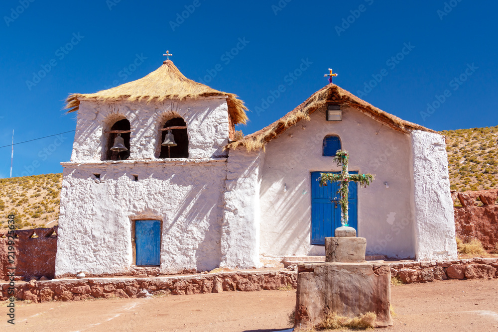 Typical chilean church of the village of Machuca near San Pedro de ...
