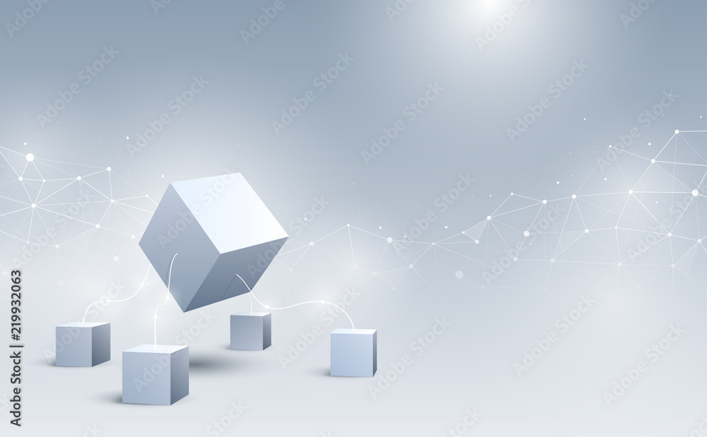 Abstract 3d cubes background. A connection of geometric big and small ...