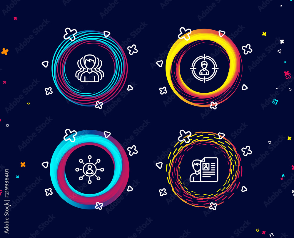 Set of Group, Headhunting and Networking icons. Job interview sign. Headhunting service, Person ...