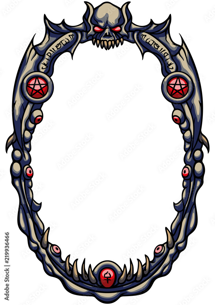Magic horror oval frame/ Illustration halloween frame with skull, claws ...