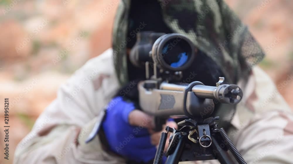 Slow Motion: Close-ups that snipers with guns to the mission on the ...