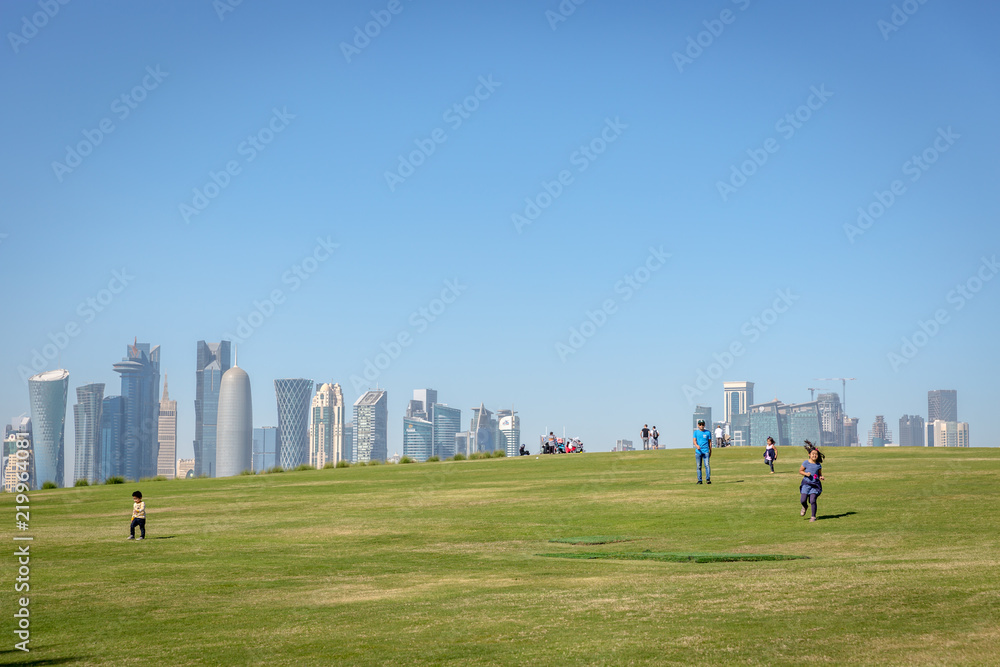 Doha, Qatar - Jan 9th 2018 - Locals and Residents enjoying a open area ...