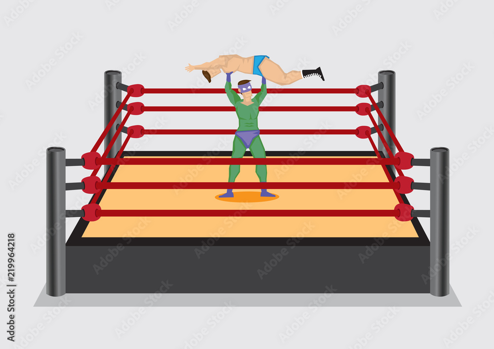 Wrestler Lifts Up Opponent in Wrestling Ring Vector Cartoon ...