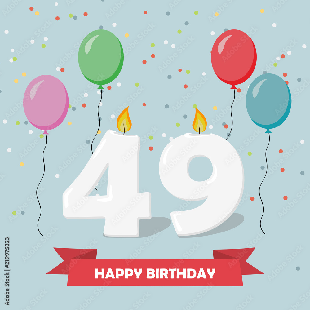 49 years selebration. Happy Birthday greeting card with candles ...
