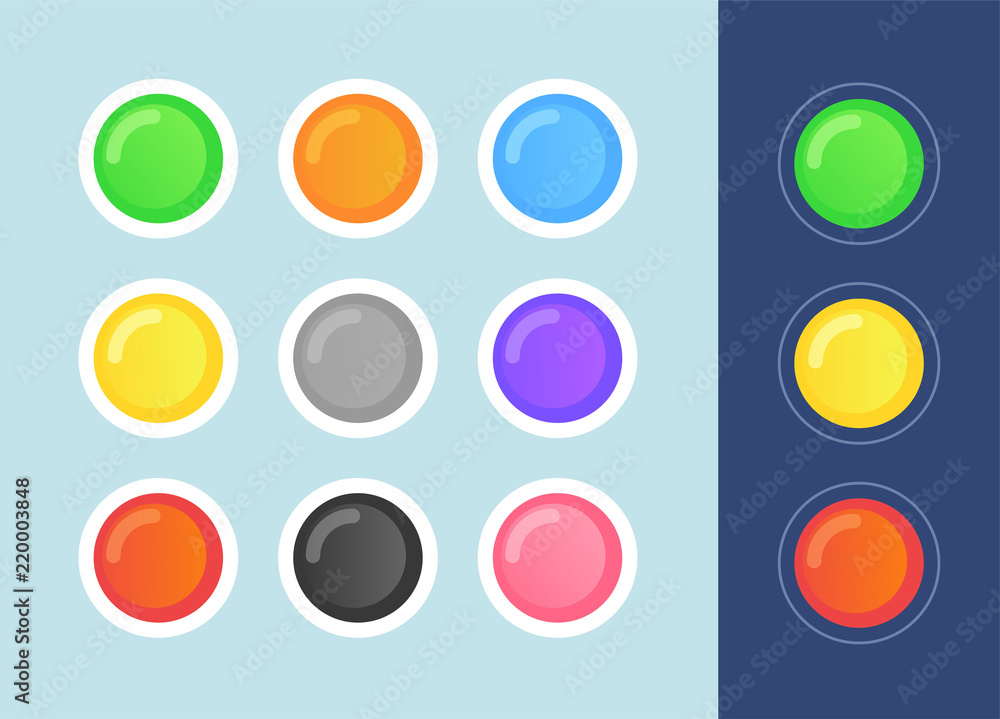 Vector Status Icon Set on dark and light backgrounds. in cartoon style ...