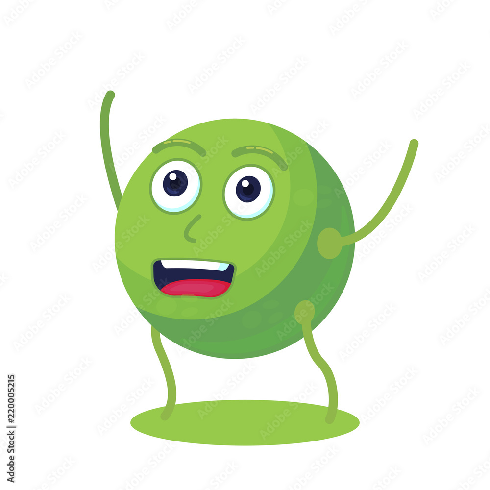 Cute and funny pea character. High protein resource. Vegan food. Stock ...